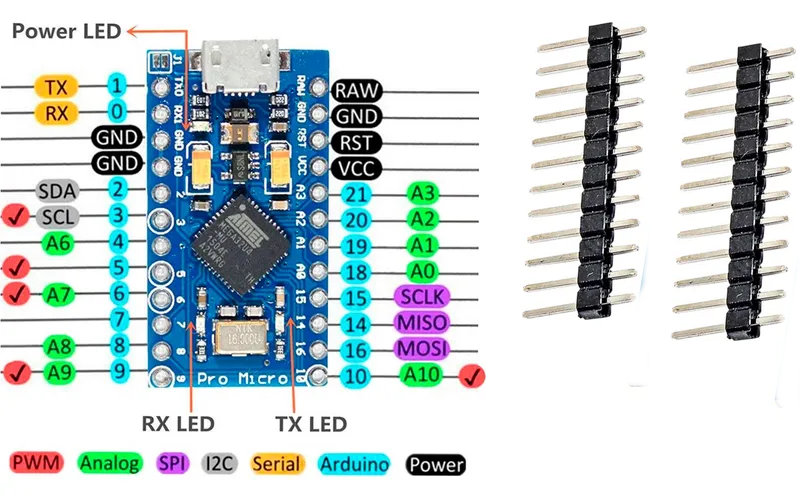 Arduino Pro Micro 5V/16Mhz / Atmega32U4 + Pines - TecnoEdu